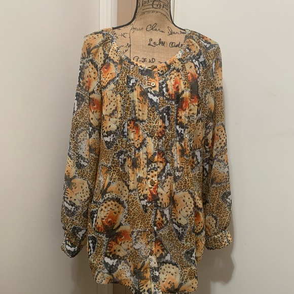 Grace Elements | Tops | Grace Elements Blouse Animal Print Butterflies ...